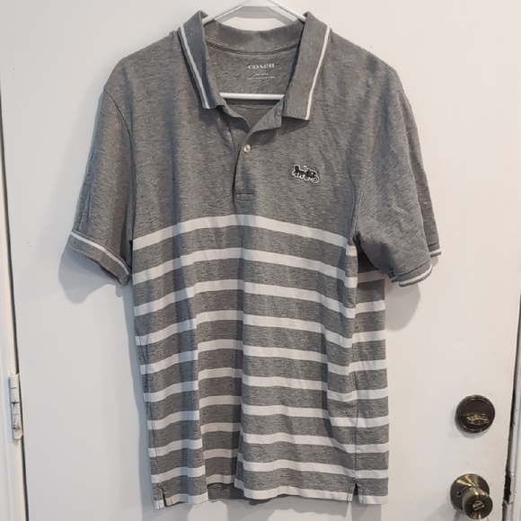 Coach | Shirts | Coach Signature Mens Large Gray Striped Pique Polo ...